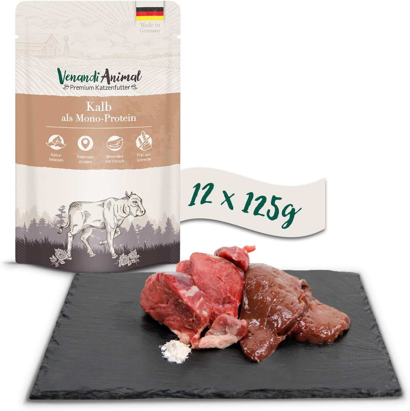 Venandi Animal Premium Cat Food, Veal as Monoprotein, Wet Food, Grain ...