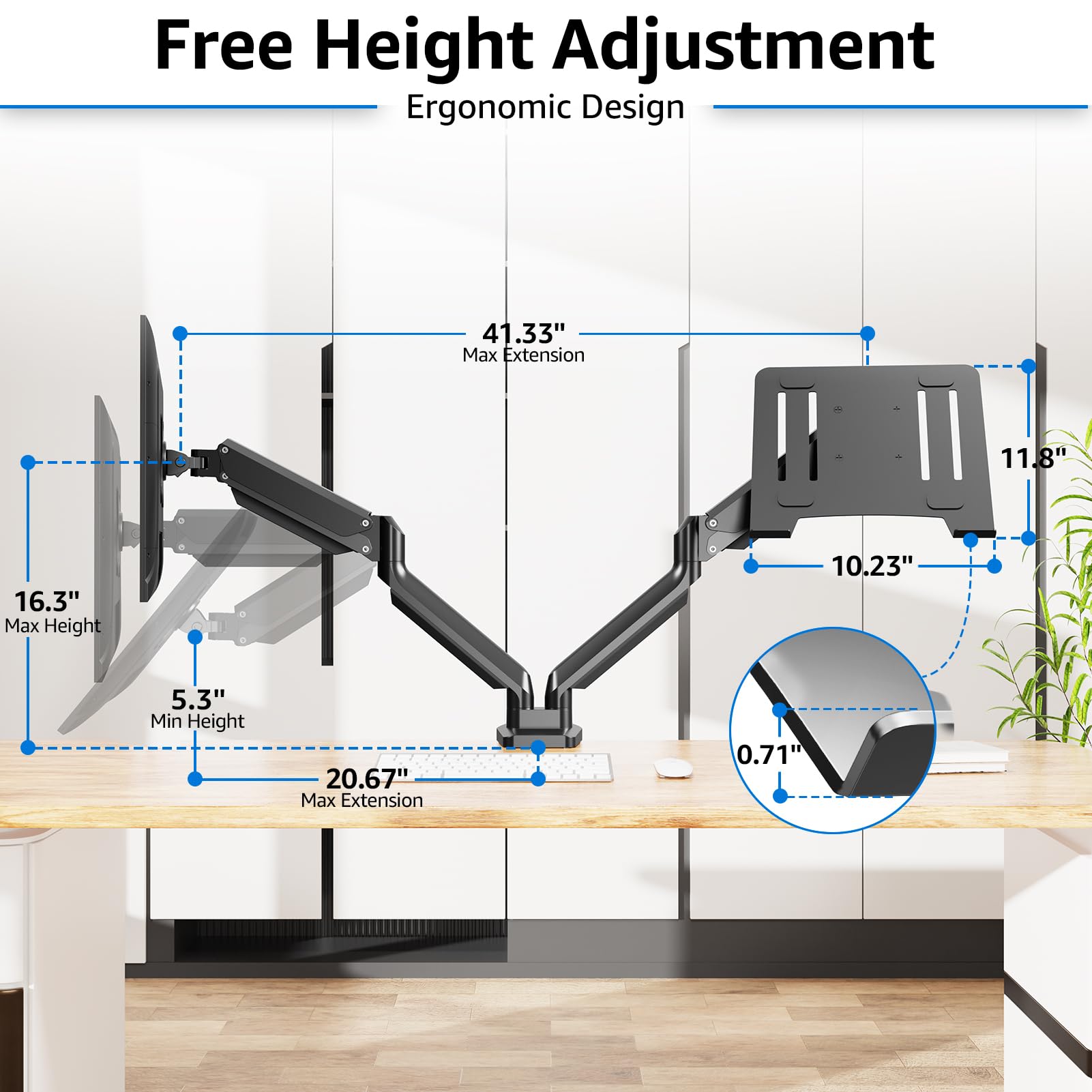 MOUNTUP Monitor and Laptop Mount Holds 3.3-17.6lbs, Adjustable Gas ...