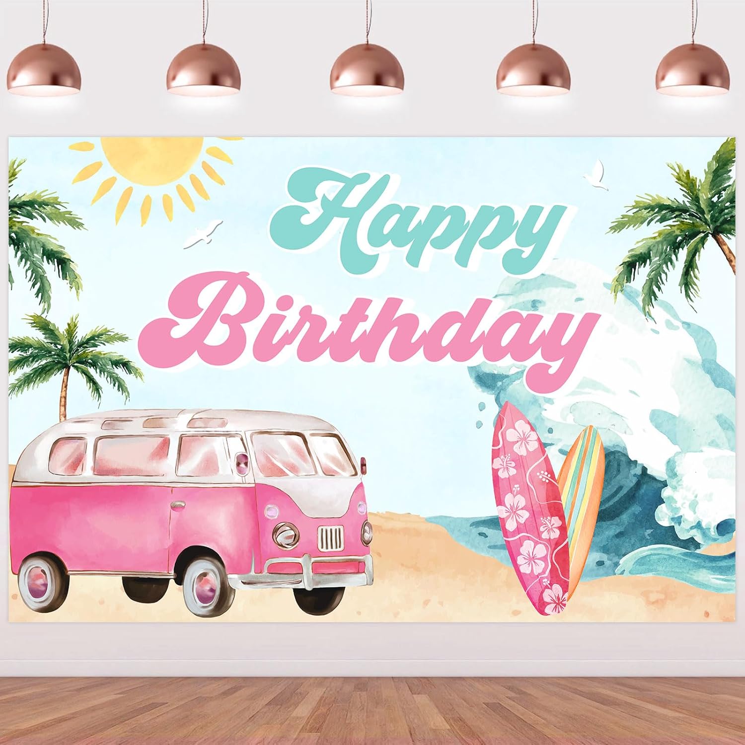 Amazon.com : Surf Happy Birthday Backdrop - Summer Surfing Birthday ...