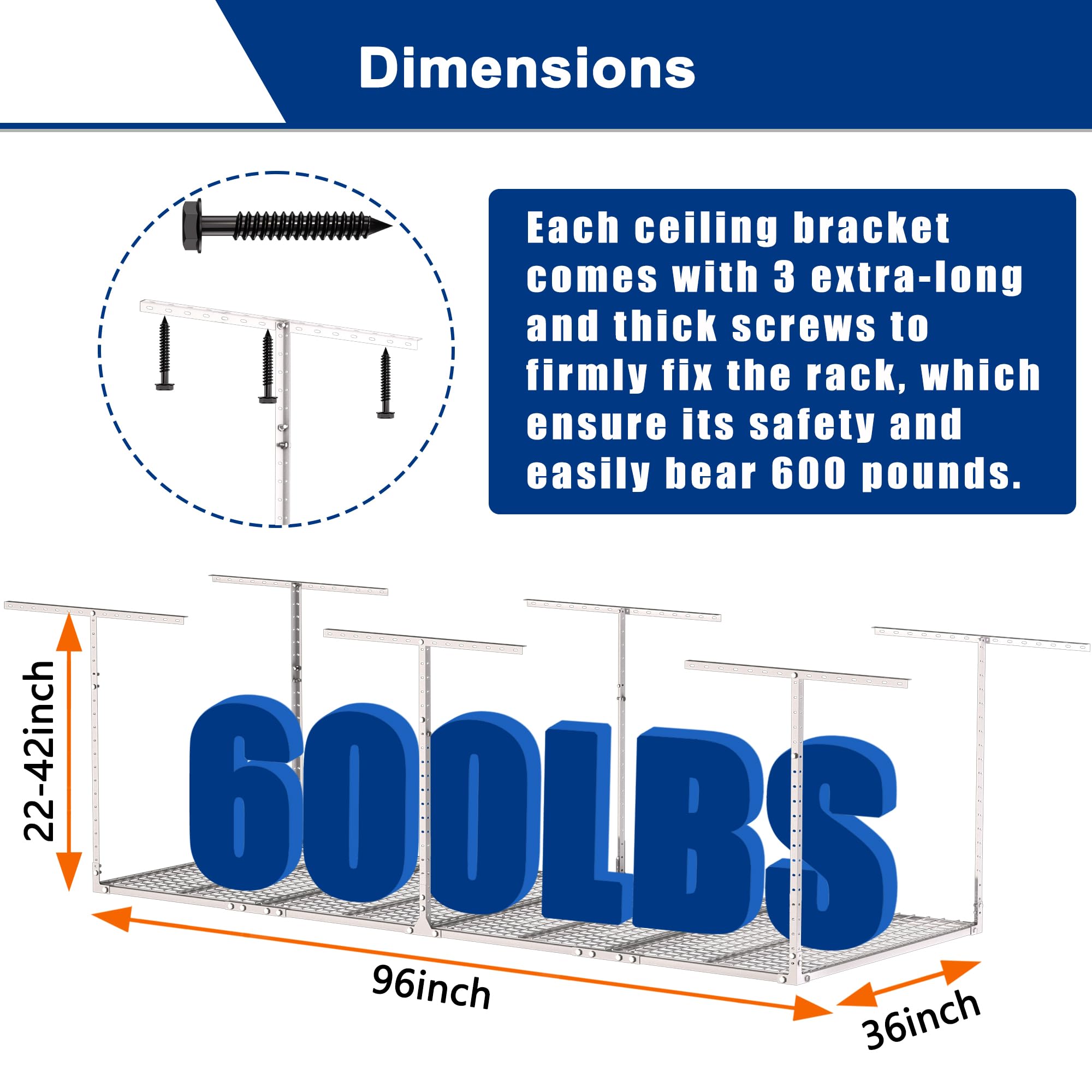 Snapklik.com : GIOTORENT 3x8FT Heavy Duty Overhead Garage Storage Rack ...