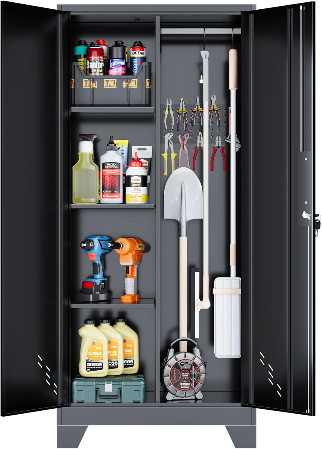 Amazon.com: YILFANA 61" H Broom Closet Cabinet, Metal Storage Cabinet ...