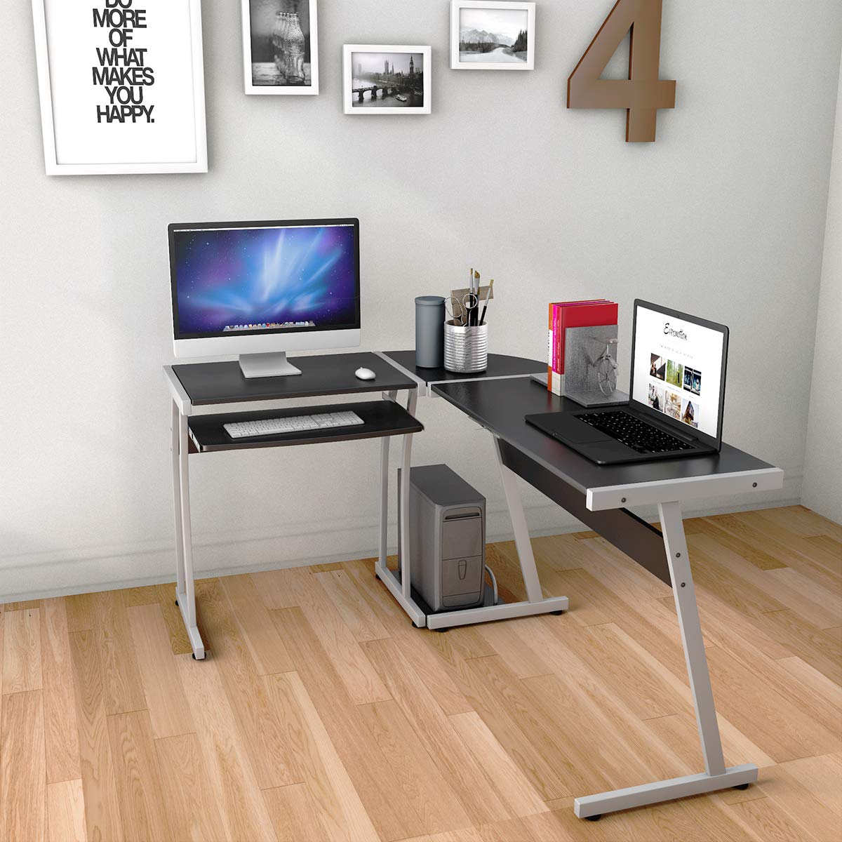 Buy Tangkula L Shaped Desk Corner Desk, Home Office Desk, PC ...