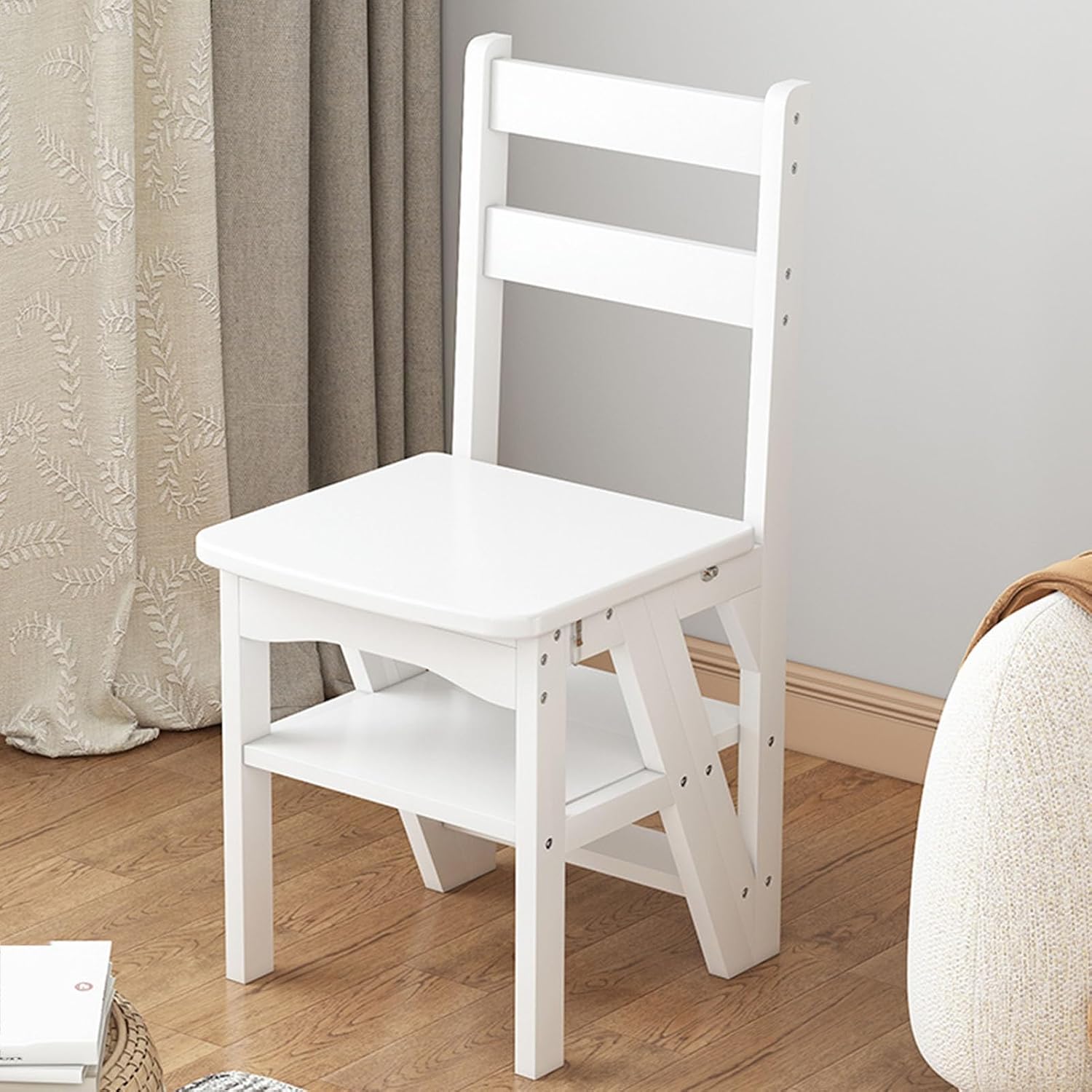 Ladder Chair 4 -Step Folding 2-in-1 Wooden Ladder Chair Convertible ...