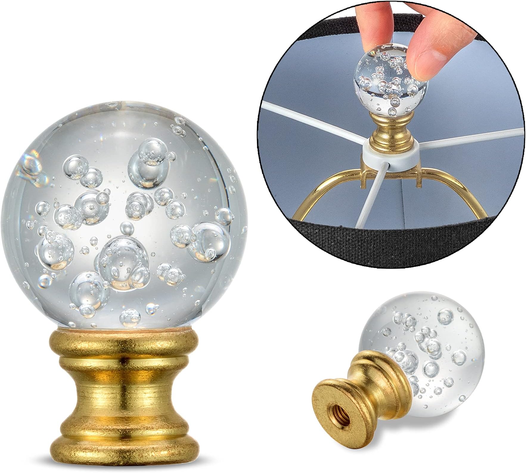 1 Pack Crystal Lamp Finial Cap with Polished Brass Finish Base ...