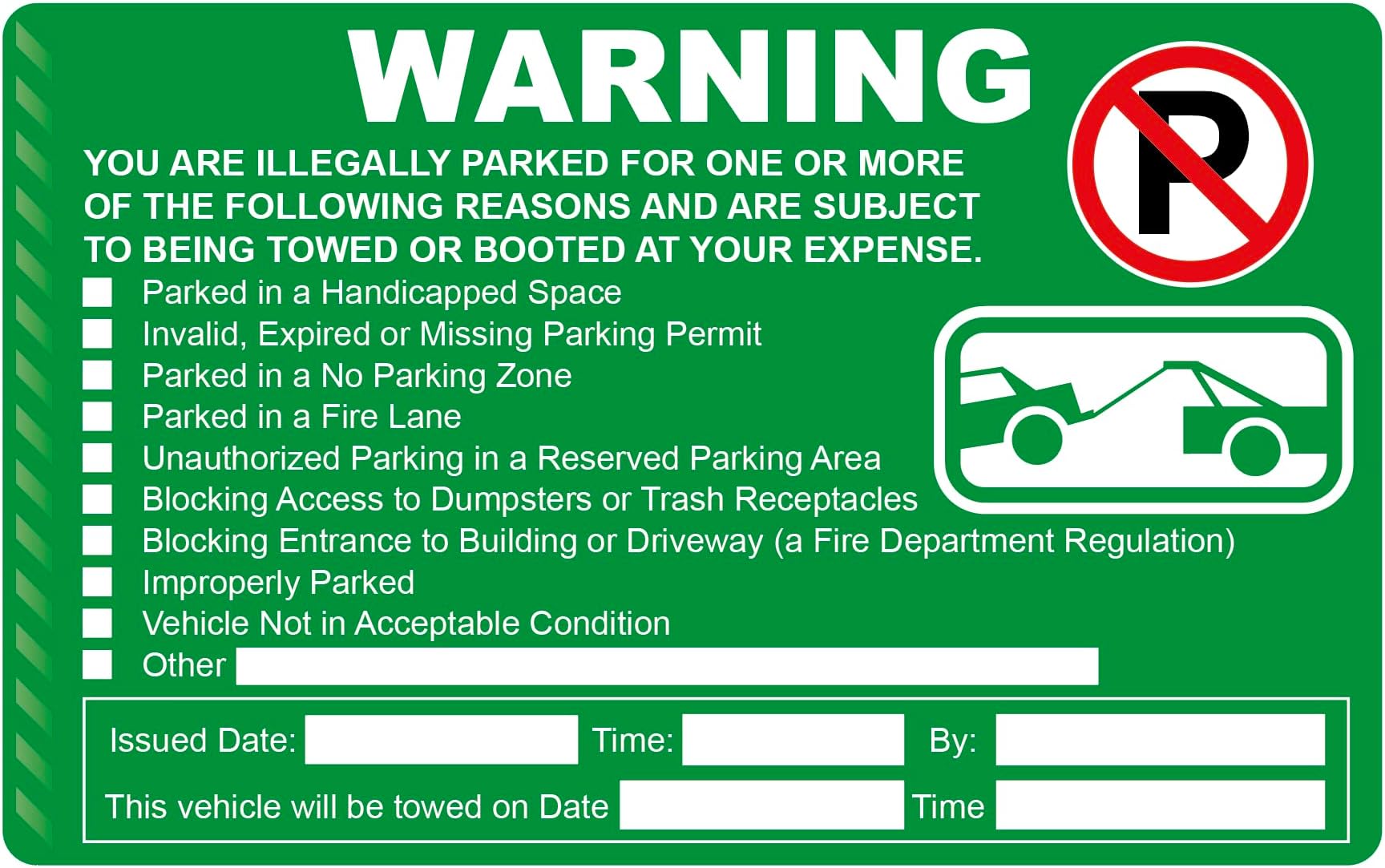 Amazon.com: 5x8 inch 50 PCS Green Parking Violation Stickers Warning No ...