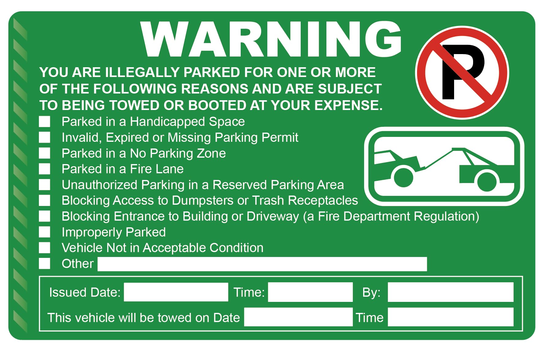 Amazon.com: 5x8 inch 50 PCS Green Parking Violation Stickers Warning No ...