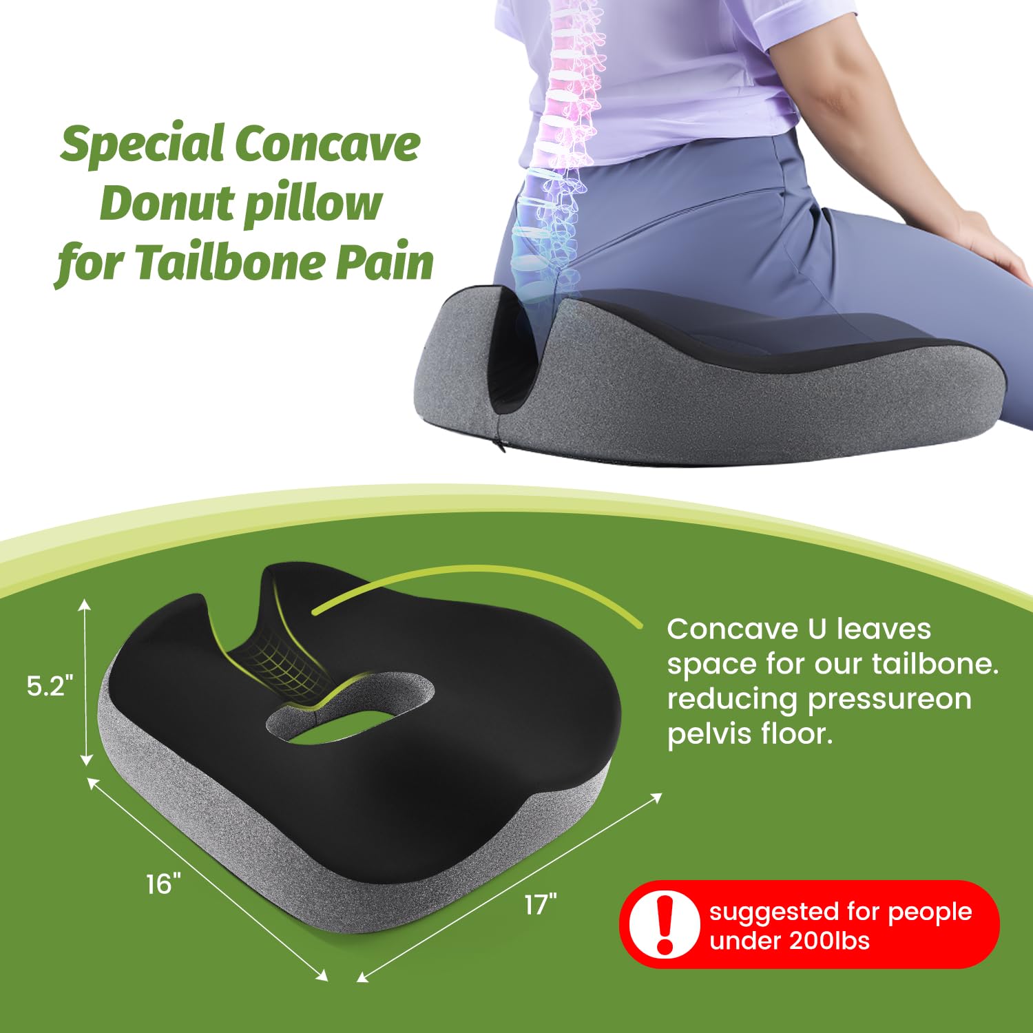 Snapklik.com : Anzhixiu Concave U Surface Donut Pillow For Tailbone ...