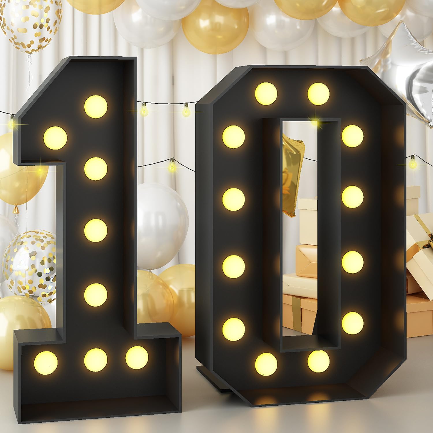Amazon.com: Marquee 10 Light up Numbers 4ft Black Large With Lights for ...