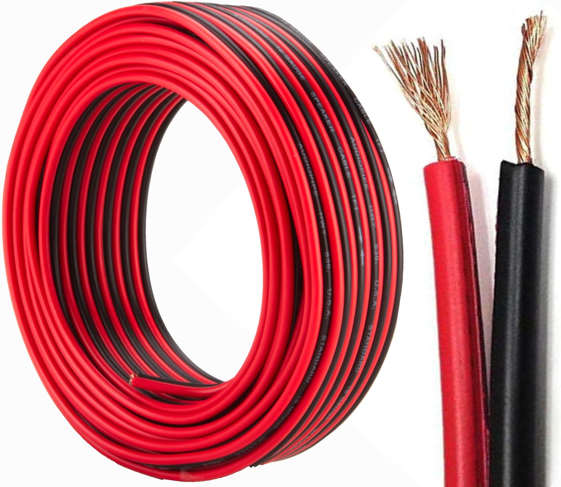 Amazon.com: Audiopipe 50' Feet 16 GA Gauge Red Black 2 Conductor ...