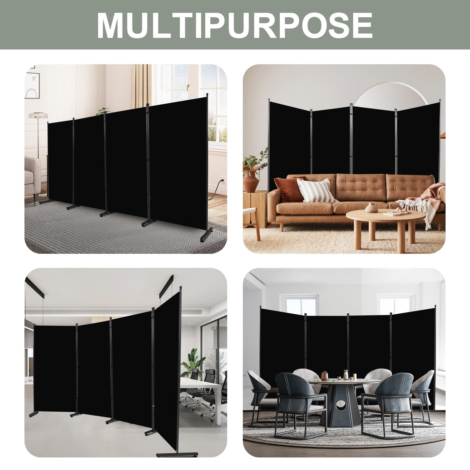 Room Divider 6FT 2 Panel Privacy Screen, 204'' Wide Fabric Indoor Room ...
