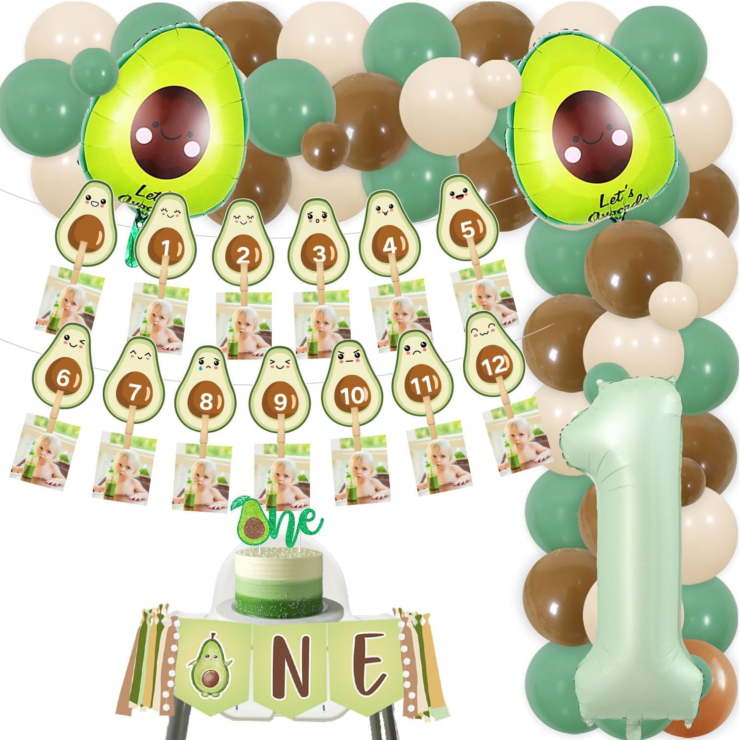 Amazon.com: 89Pcs Avocado 1st Birthday Decorations, Avocado Green Brown ...