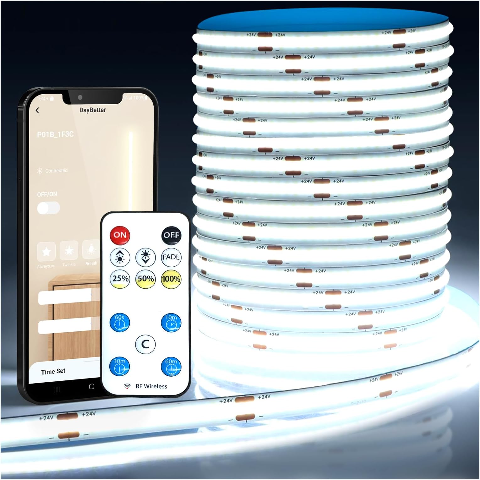 Amazon.com: COB LED Strip Lights, LED Light Strips with Remote and App ...