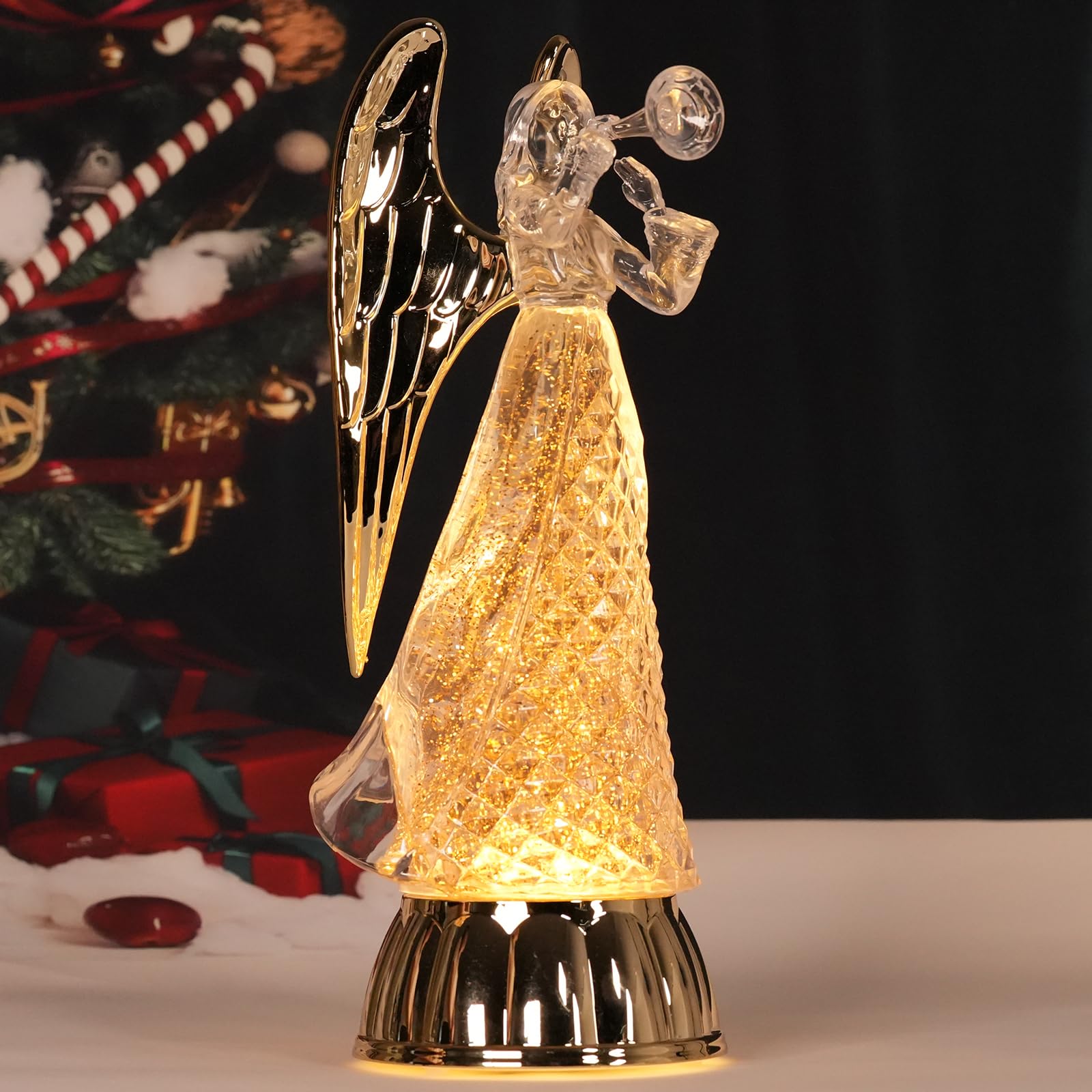 Amazon.com: Angel Lighted Christmas Snow Globe, 12" Trumpet Angel ...