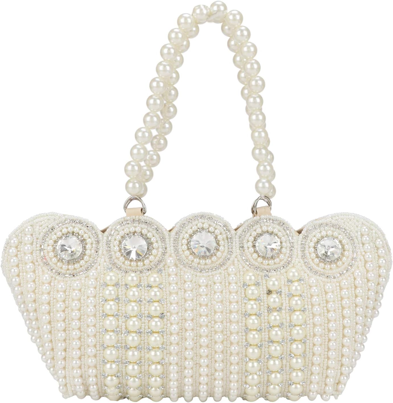 Amazon.com: Small Cutest Vintage Style Pearl Tote Bag Wrist Bag Evening ...