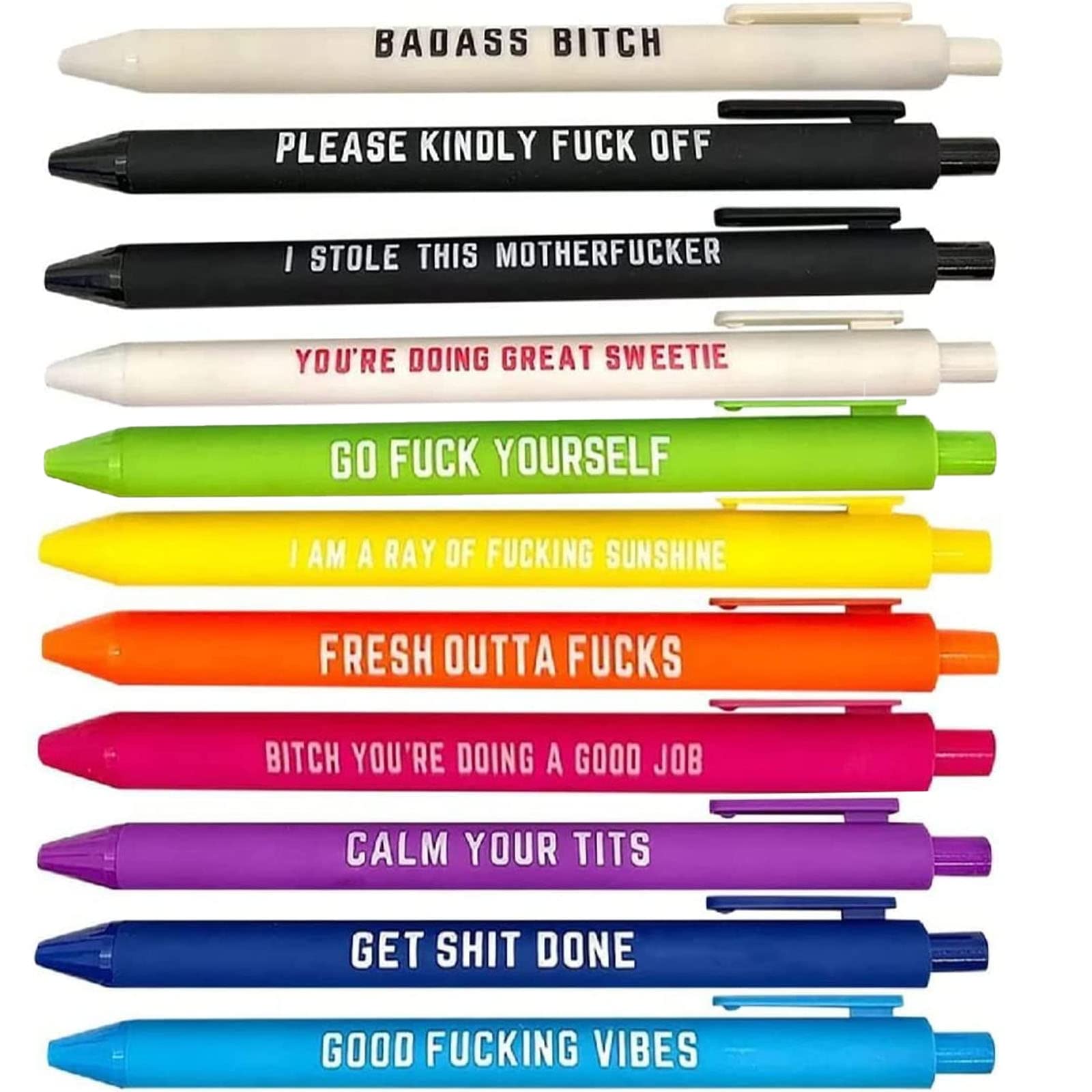 11PCS Funny Pens, Describing Mentality Daily Pen Set, Retractable Pure ...