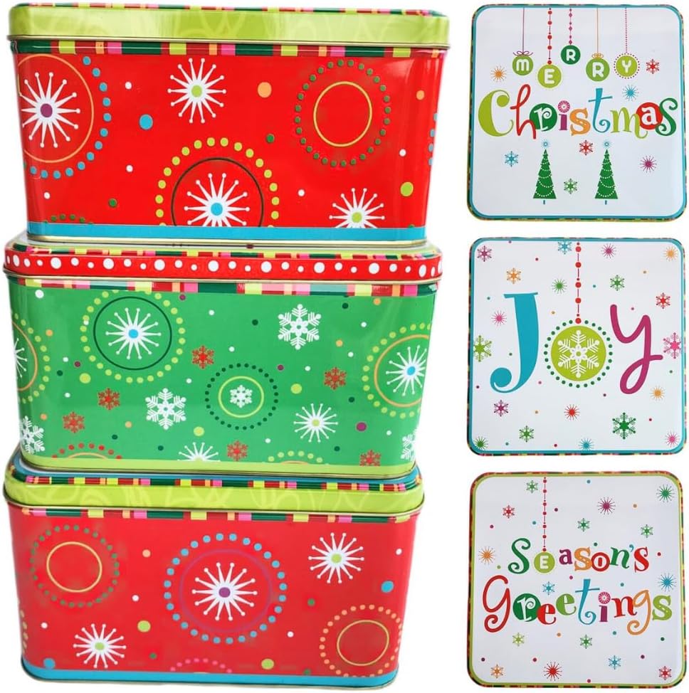 Amazon.com: hadaaya Set of 3 Square Tins With Lids, Kitchen Storage ...