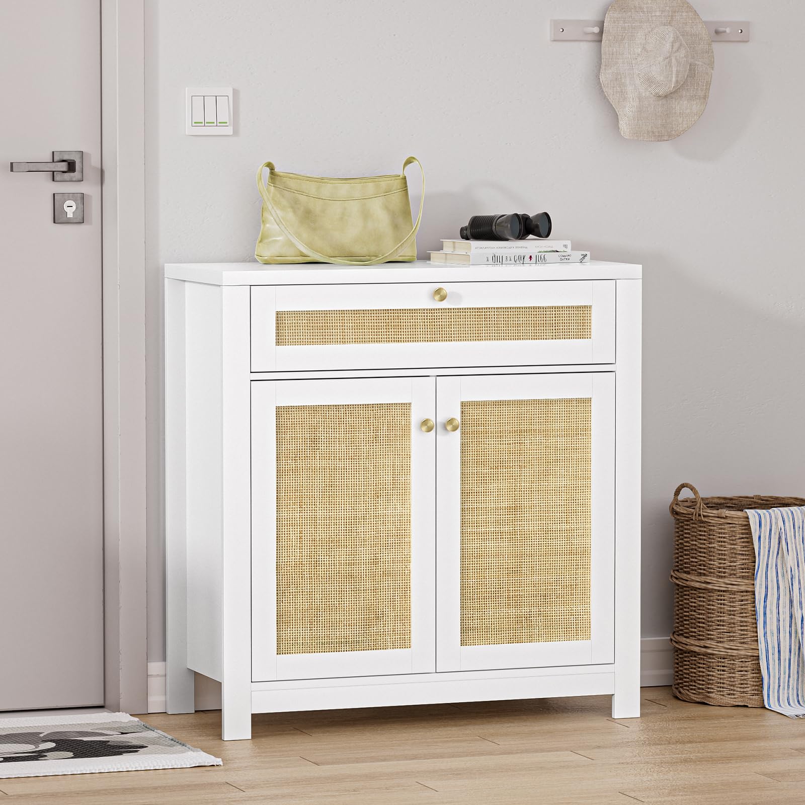 Giluta White Sideboard Cabinet, Kitchen Buffet Cabinet with Door and ...
