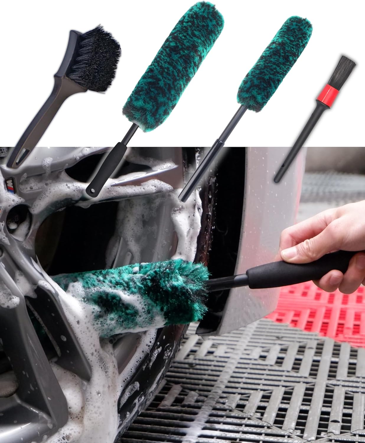 Amazon.com: oesee Professional 4 Pack Long Handle Wheel Brush Kit for ...