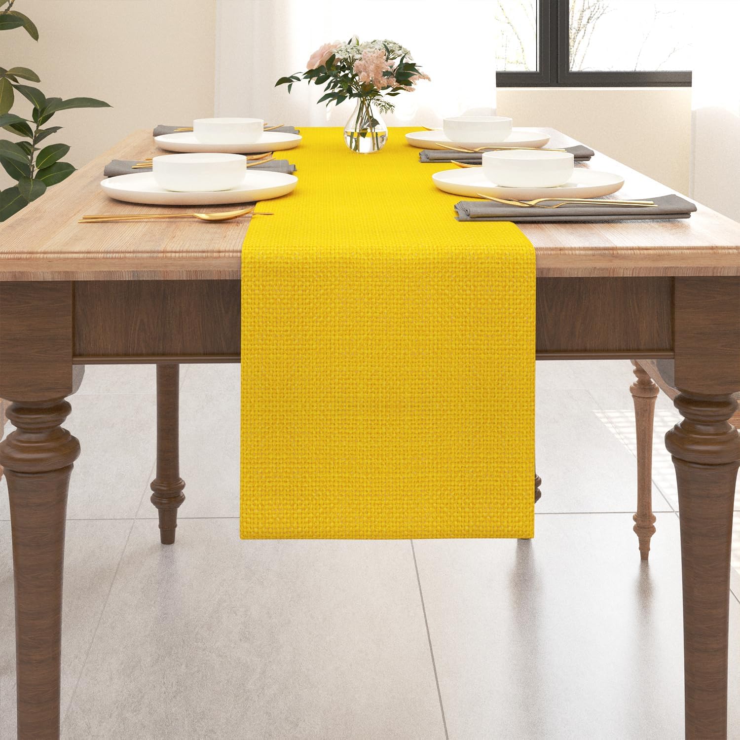 Amazon.com: LEEFONE Yellow Table Runner Modern Linen Cotton Table ...