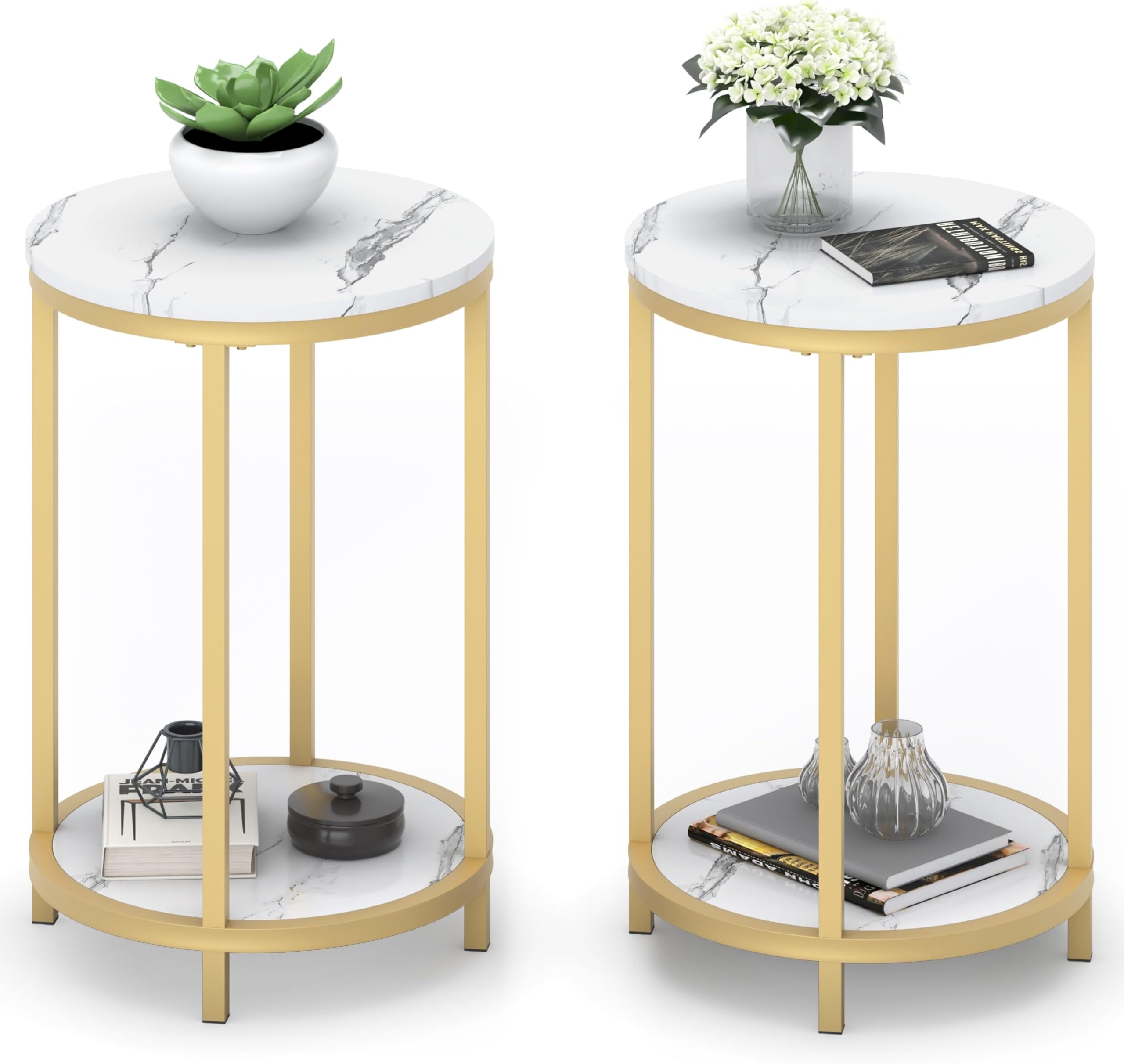 Amazon.com: DKLGG Modern Gold Side Table, Small Coffee Table Round End ...