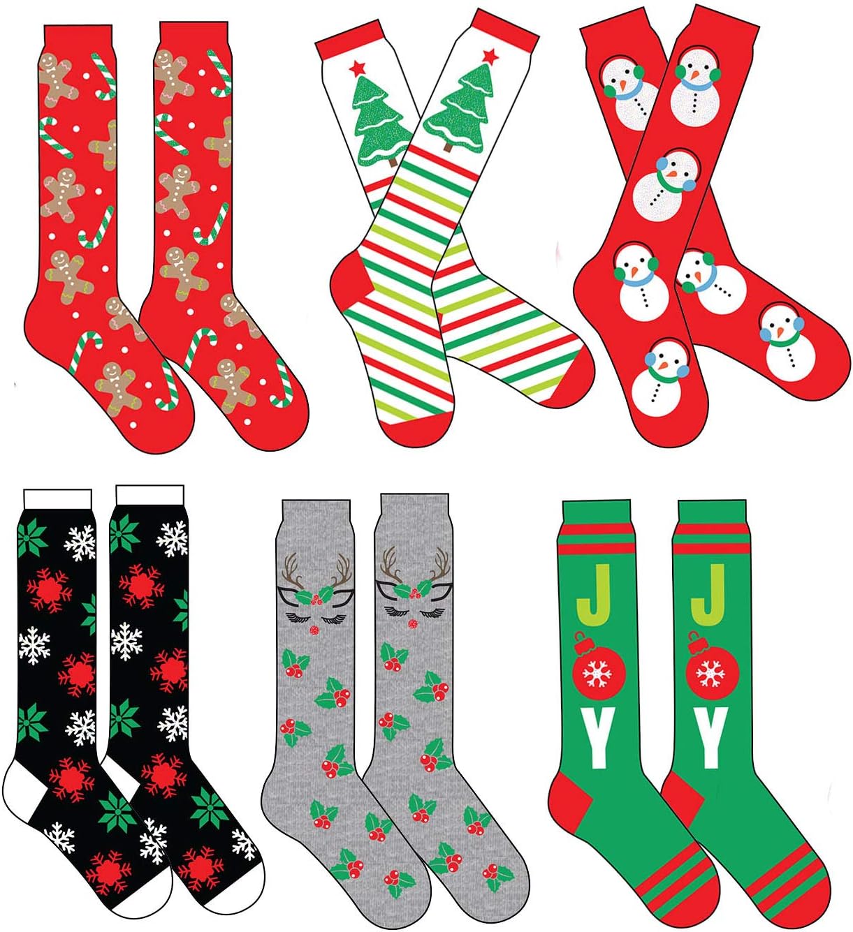 Amazon.com: Gilbins 4 Pairs Christmas Holiday Knee High Socks,Assorted ...