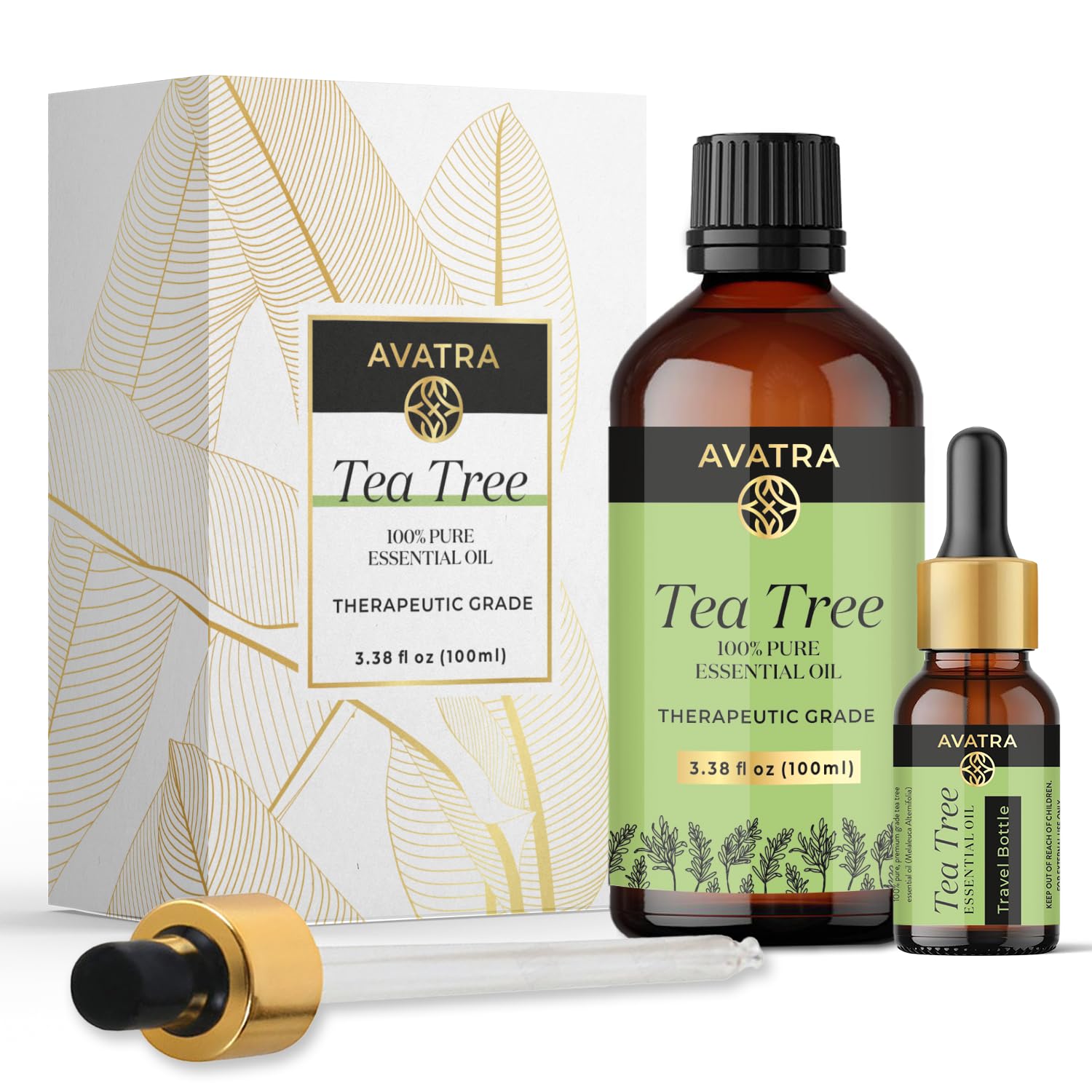 Amazon.com: Avatra Tea Tree Essential Oil 100ML (3.38 OZ) with Glass ...