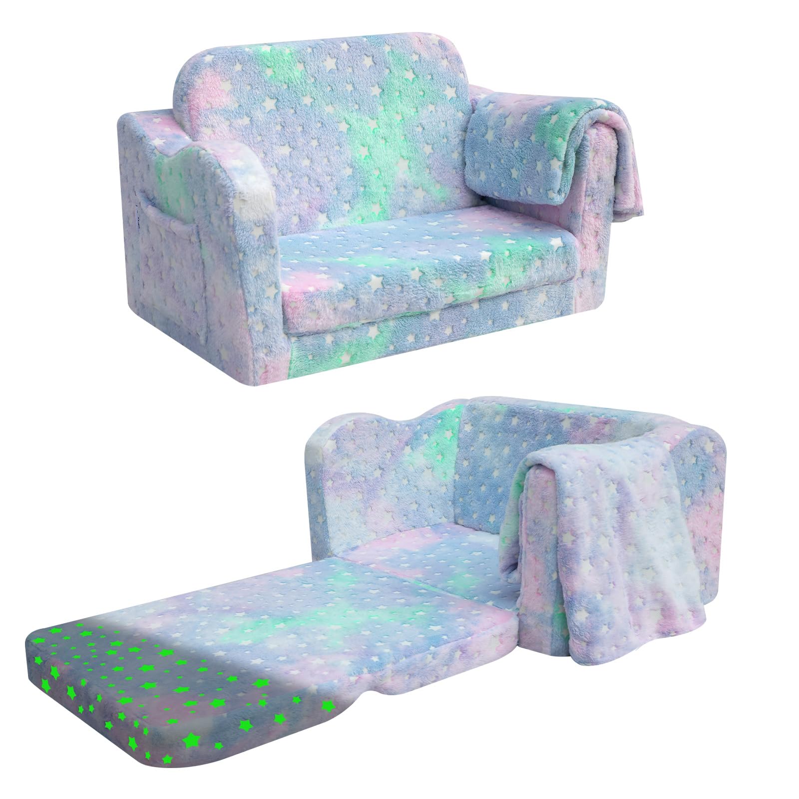 MeMoreCool Kids Couch, Folding Kids Sofa Bed, Toddler Convertible Sofa ...