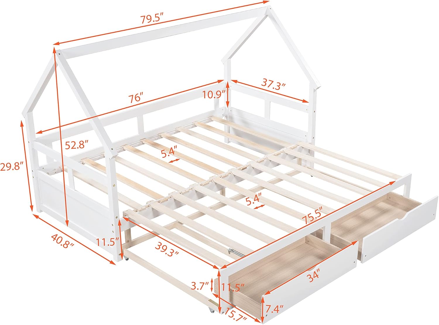 Buy Extending Wooden Daybed with Two Drawers, Platform Bed with Trundle ...