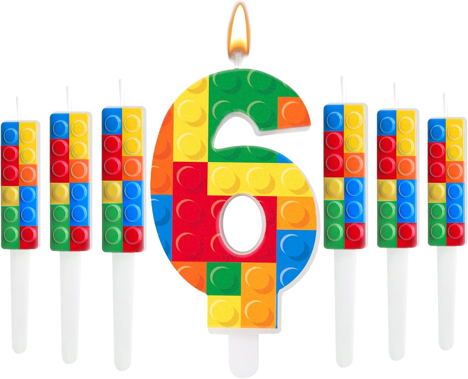 Amazon.com: 7 Pcs Building Block Themed Birthday Candles Set Building ...