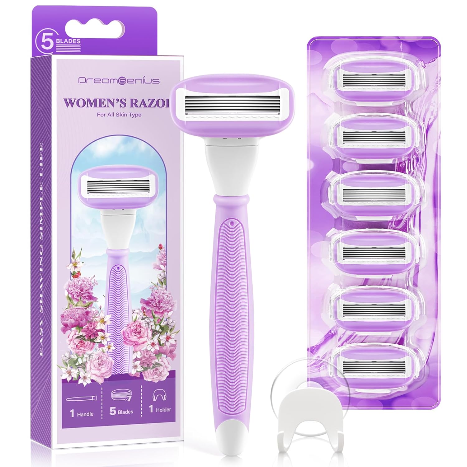 Amazon.com: DreamGenius Razors for Women Include 1 Non-Slip Handles and ...