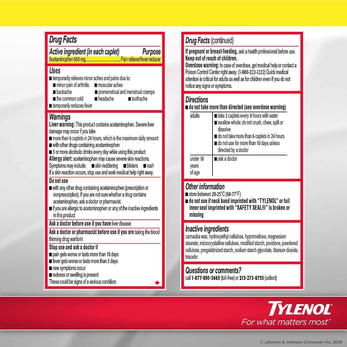 Tylenol Ingredients Label