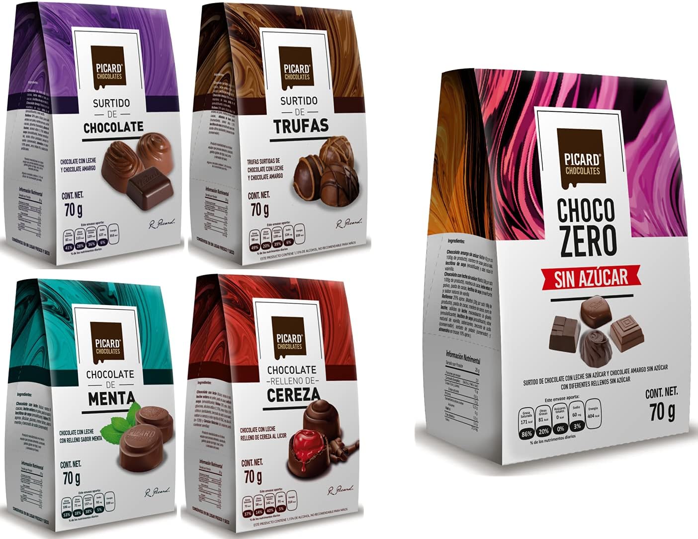 Generic Chocolates Picard Combo - 5 Piezas Pirámides Diversos 70 Gr C/U ...