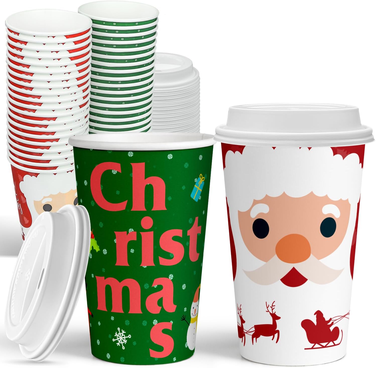 Amazon.com: Yaomiao 24 Pcs Paper Christmas Hot Cups with Lids ...