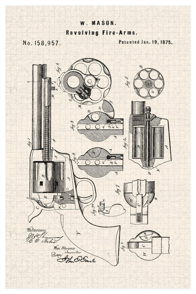 Amazon.com: Revolver Official Gun Patent Diagram Cool Wall Art Print ...