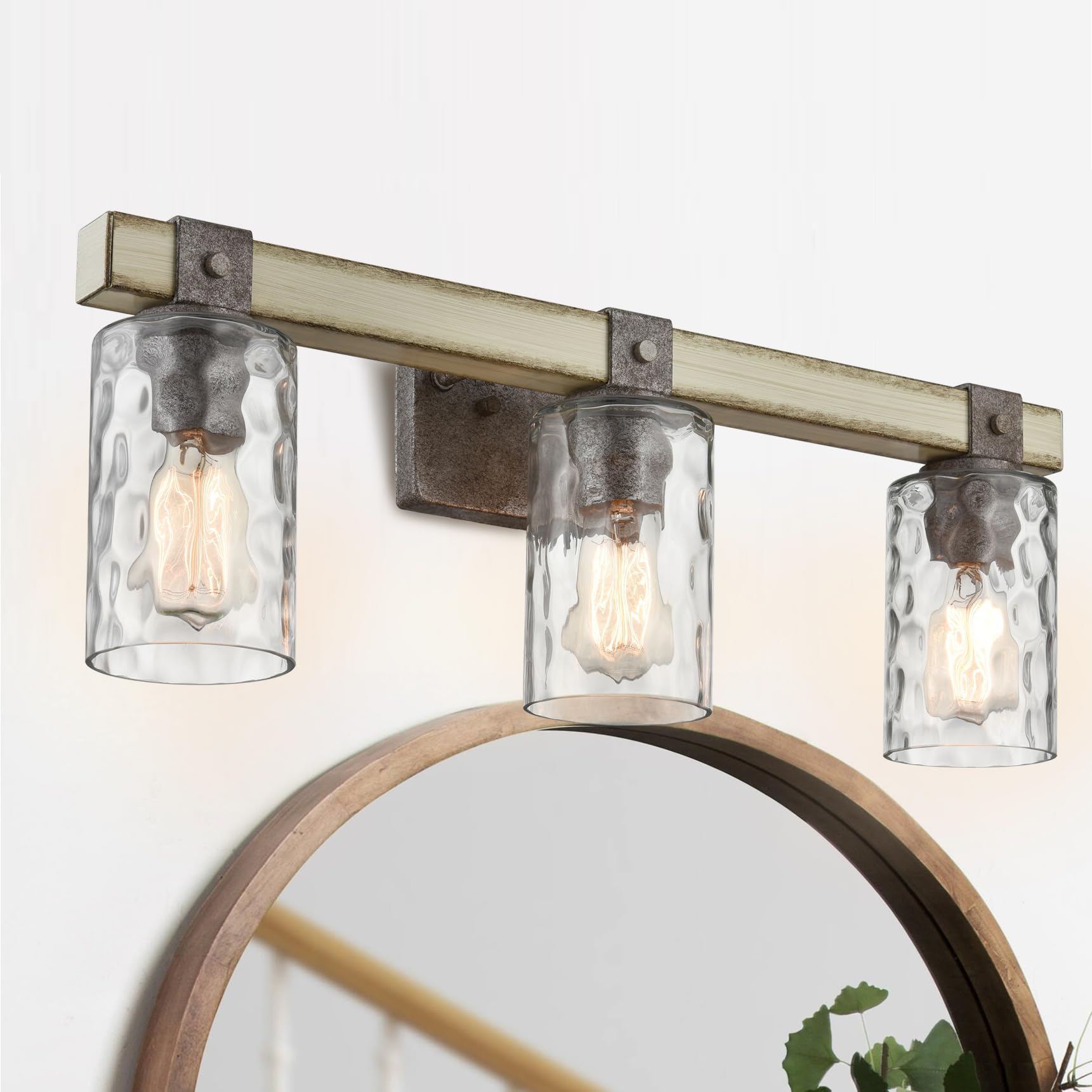 JEENKAE Rustic Farmhouse Vanity Lights for Bathroom over Mirror 3-Light ...