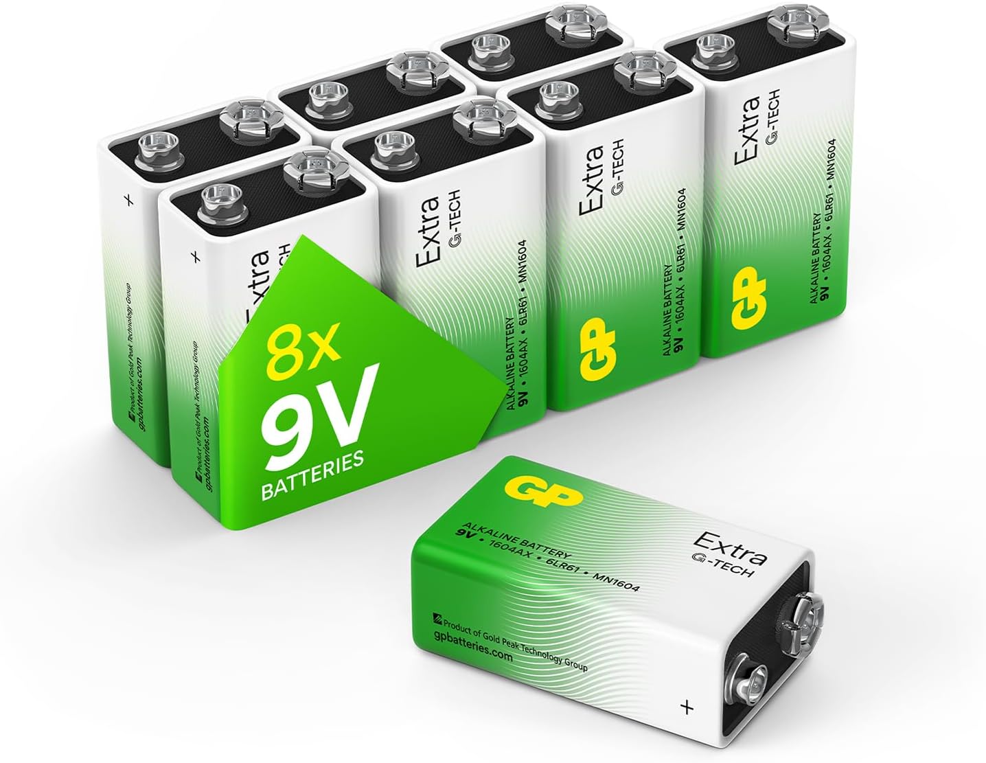 Batteries 9 Volt (9V) Pack of 8 PP3 - MN1604 – 6LR61 – 6LF22 by GP ...