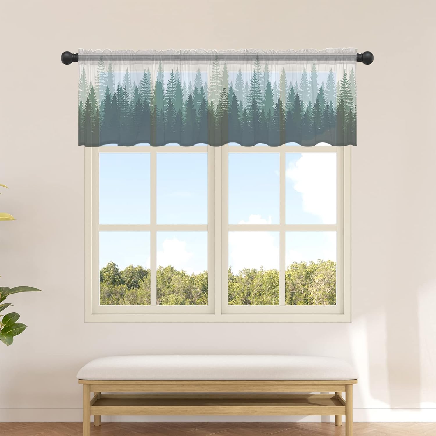 Amazon.com: Green Forest Sheer Valance Curtains for Kitchen Living Room ...