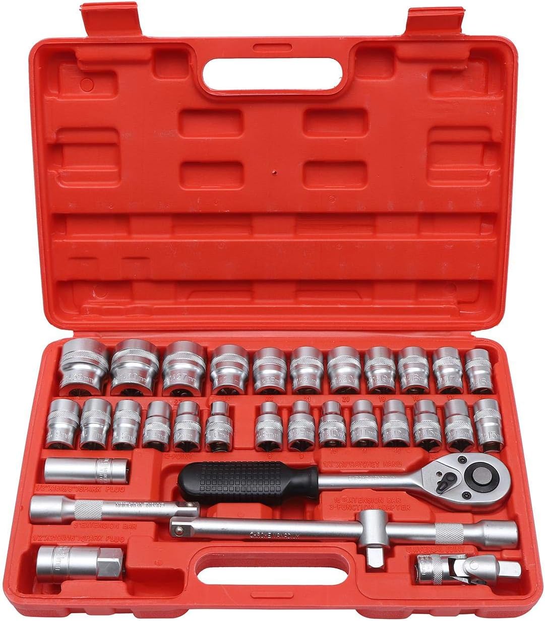 AIM Tools Socket Set 1/2 Inch 32 Pieces, 8-32mm Metric Drive with 24 ...