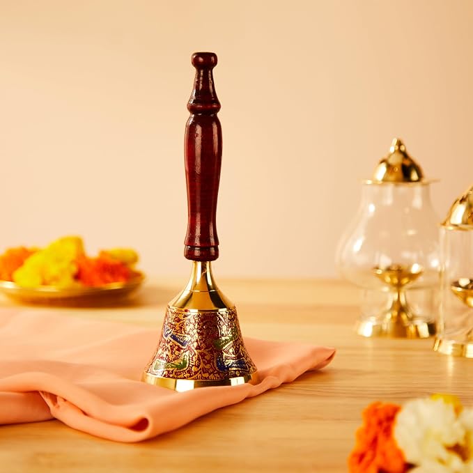 Amazon Brand - Solimo Brass Mandir Bell with Wooden Handle | Red ...