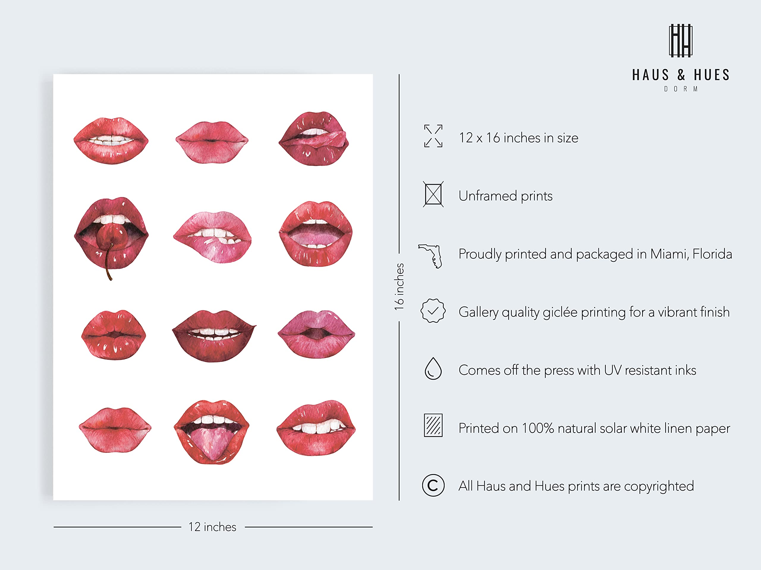 Buy Lips Wall Art Dorm Posters - by Haus and Hues, Lip Art, Red Dorm ...