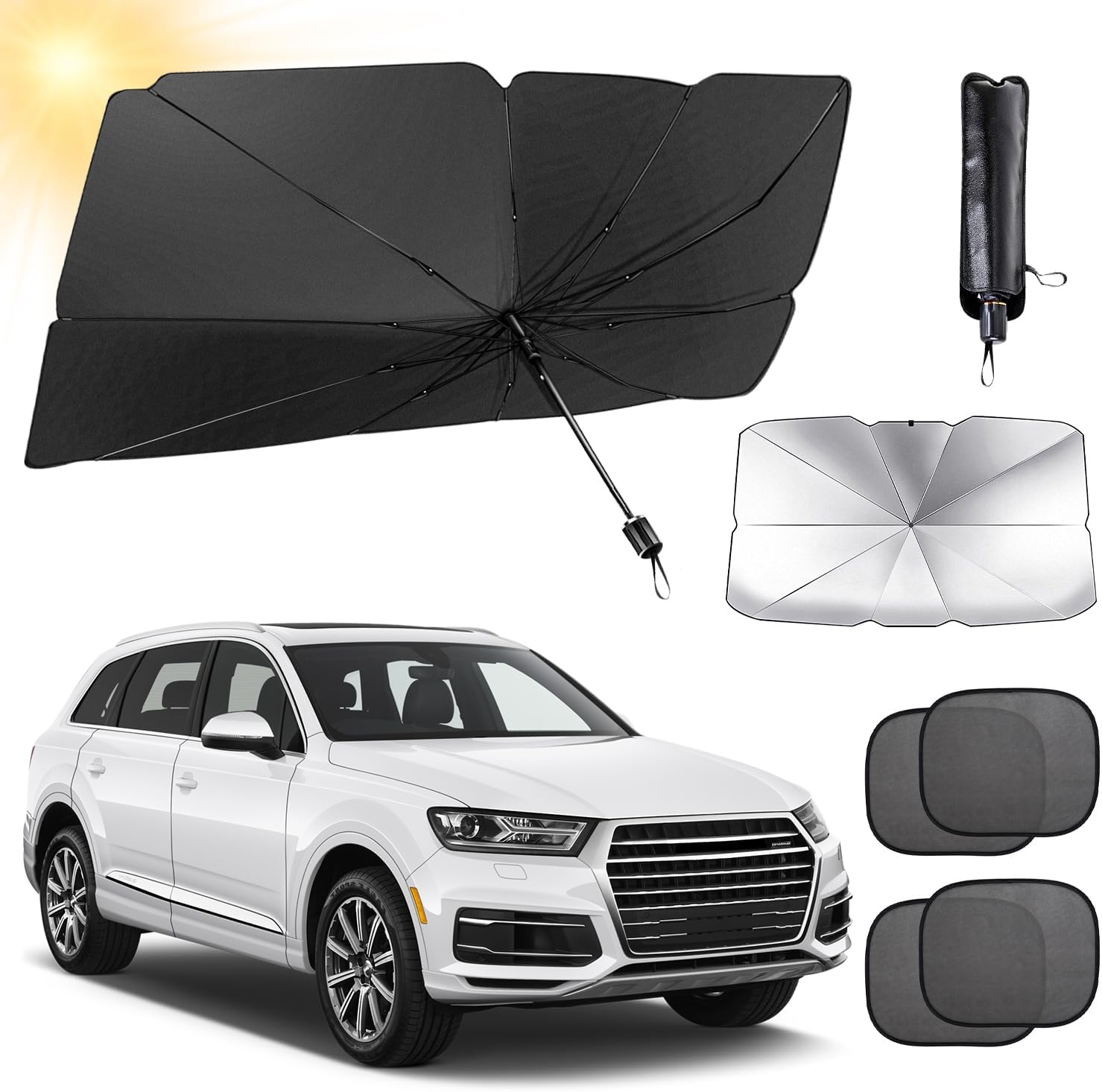 Lamicall Car Windshield Sunshade Umbrella - 52"x31" Foldable Car ...