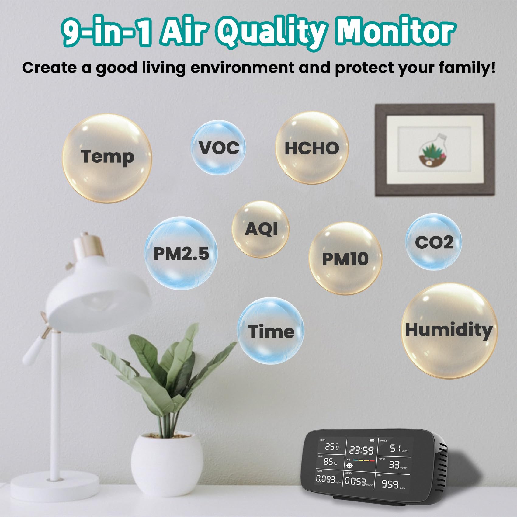 Snapklik.com : New Upgraded Indoor Air Quality Monitor, 9 In 1 Air ...