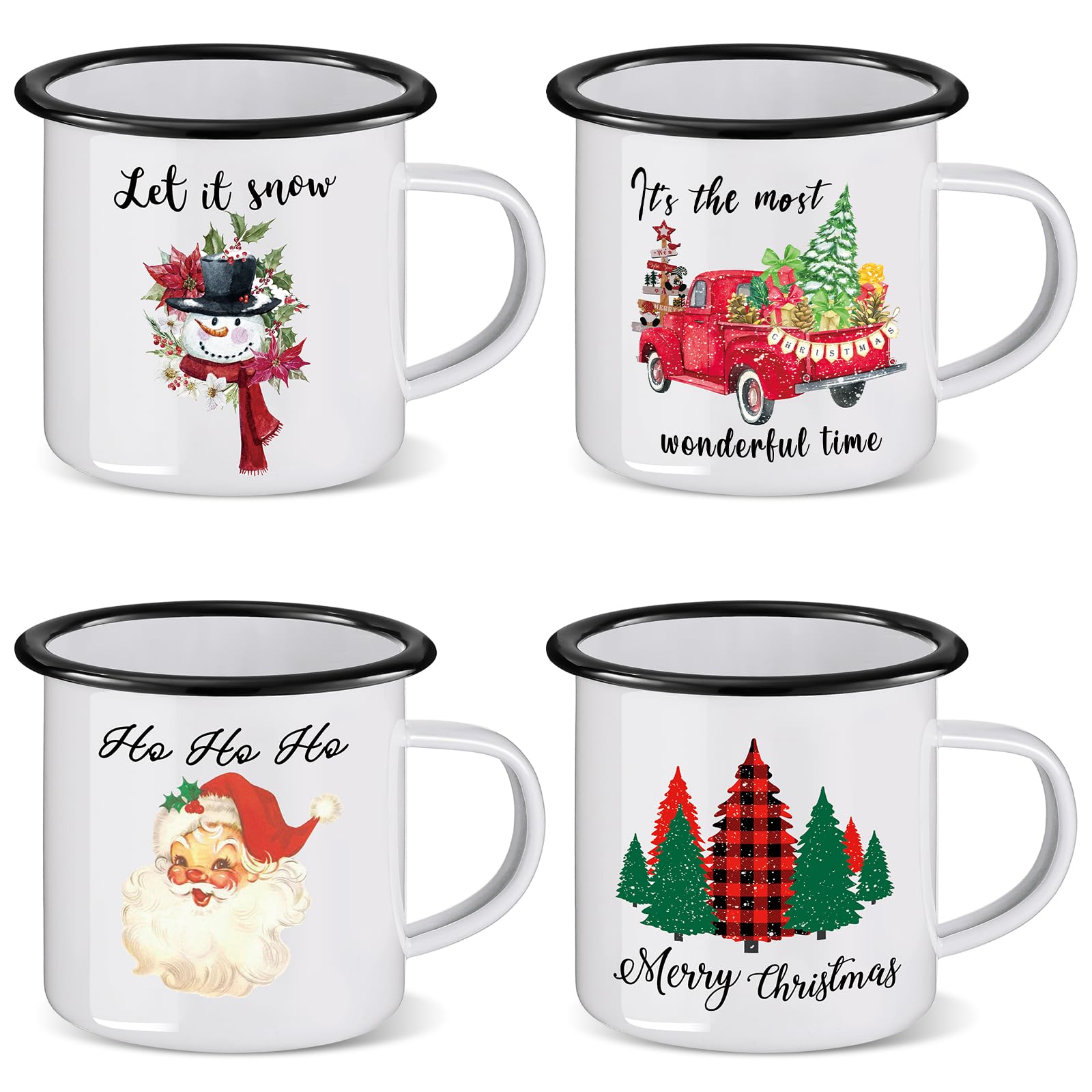 Amazon.com: NatNarr Christmas Enamel Mug Set of 4, 12 oz Christmas ...