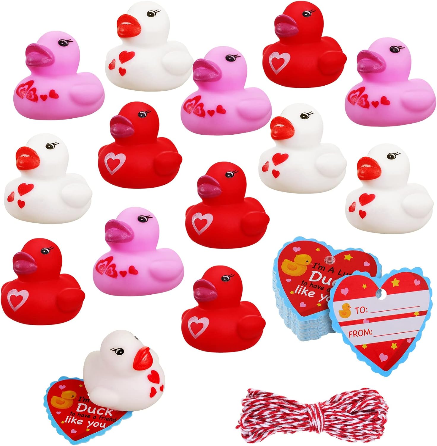 Amazon.com: 60 Set Valentine Rubber Duckies Mini Heart Ducks with ...