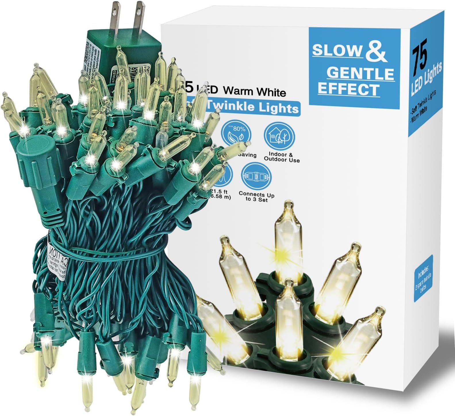 Amazon.com: Slow Twinkle Lights 75 LED Gentle Twinkling Christmas ...