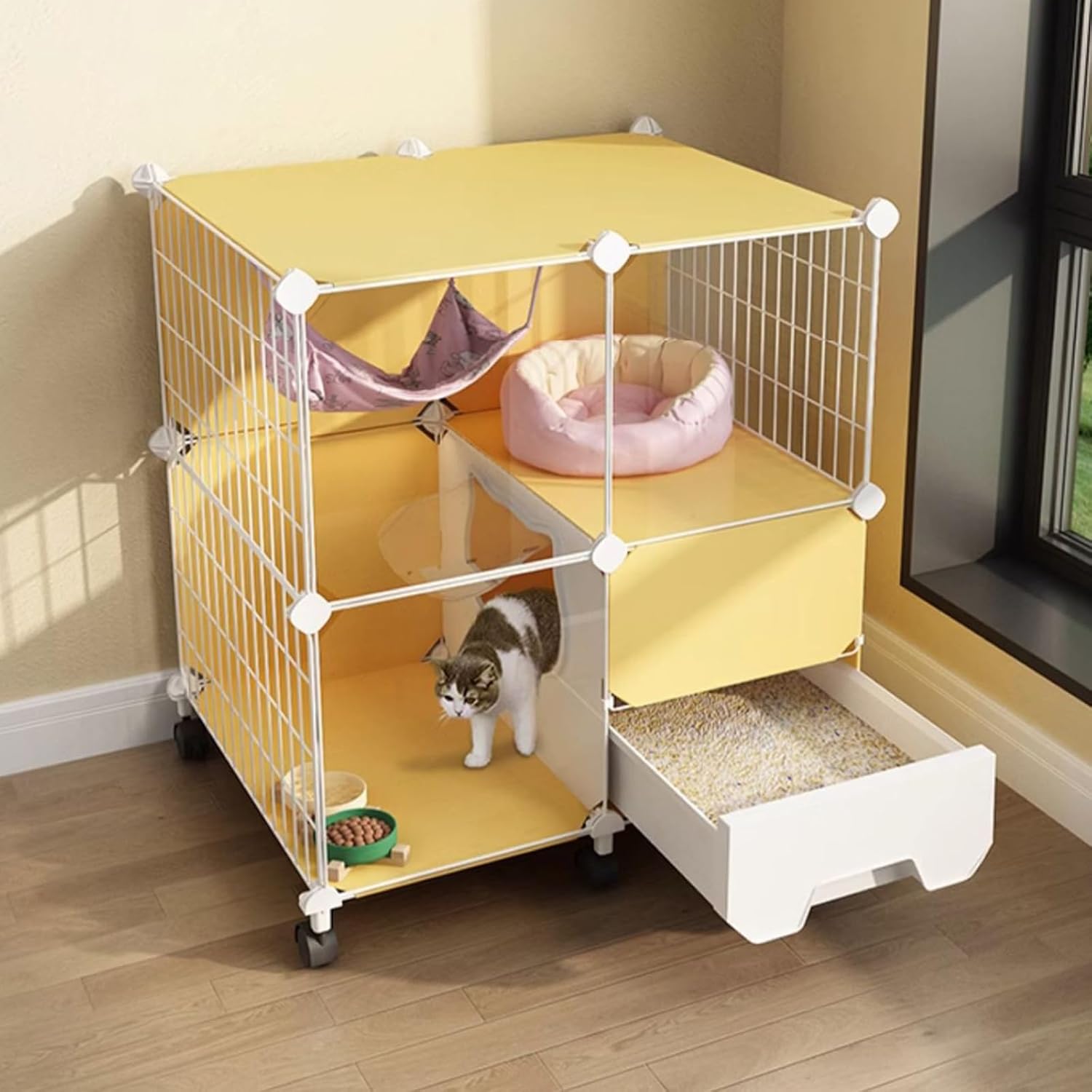 Amazon.com: 2 Tier Metal Cat Cage Indoor Cat Enclosures DIY Cat Playpen ...