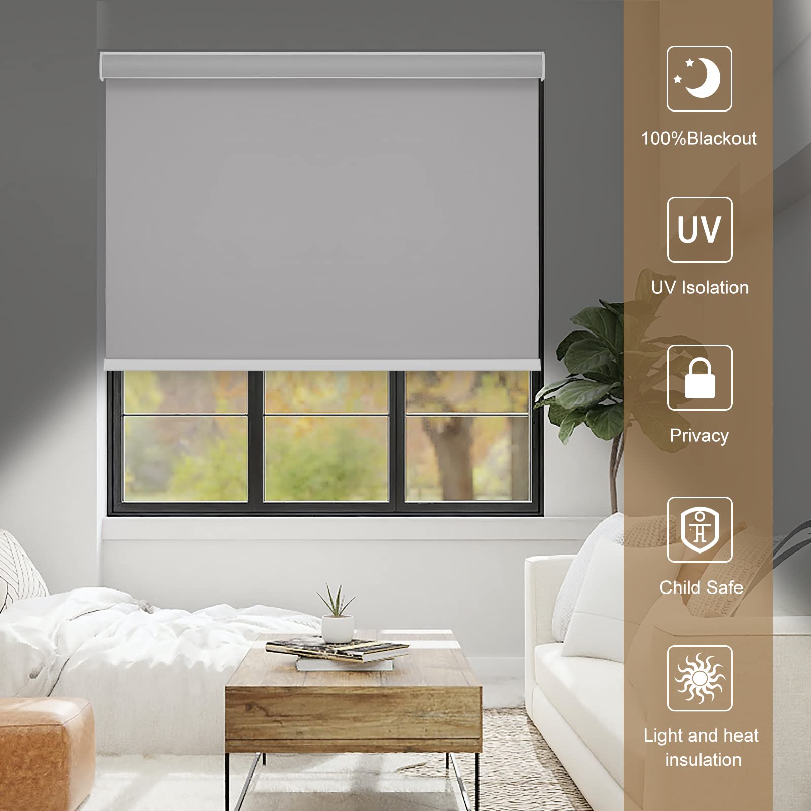 Changshade Custom Roller Shade Blackout Cordless, Room Darkening Blinds with Cassette Valance ...