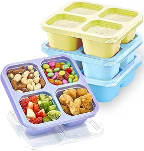 Amazon.com: Bento Box Lunch Box 4 Pack, 4-Compartment Meal Prep Container for Adult, Reusable ...