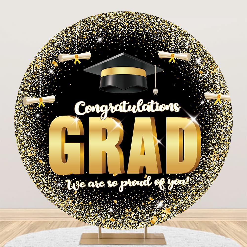 Amazon.com : 6.5x6.5ft Grad Round Backdrop Cover Black and Gold ...