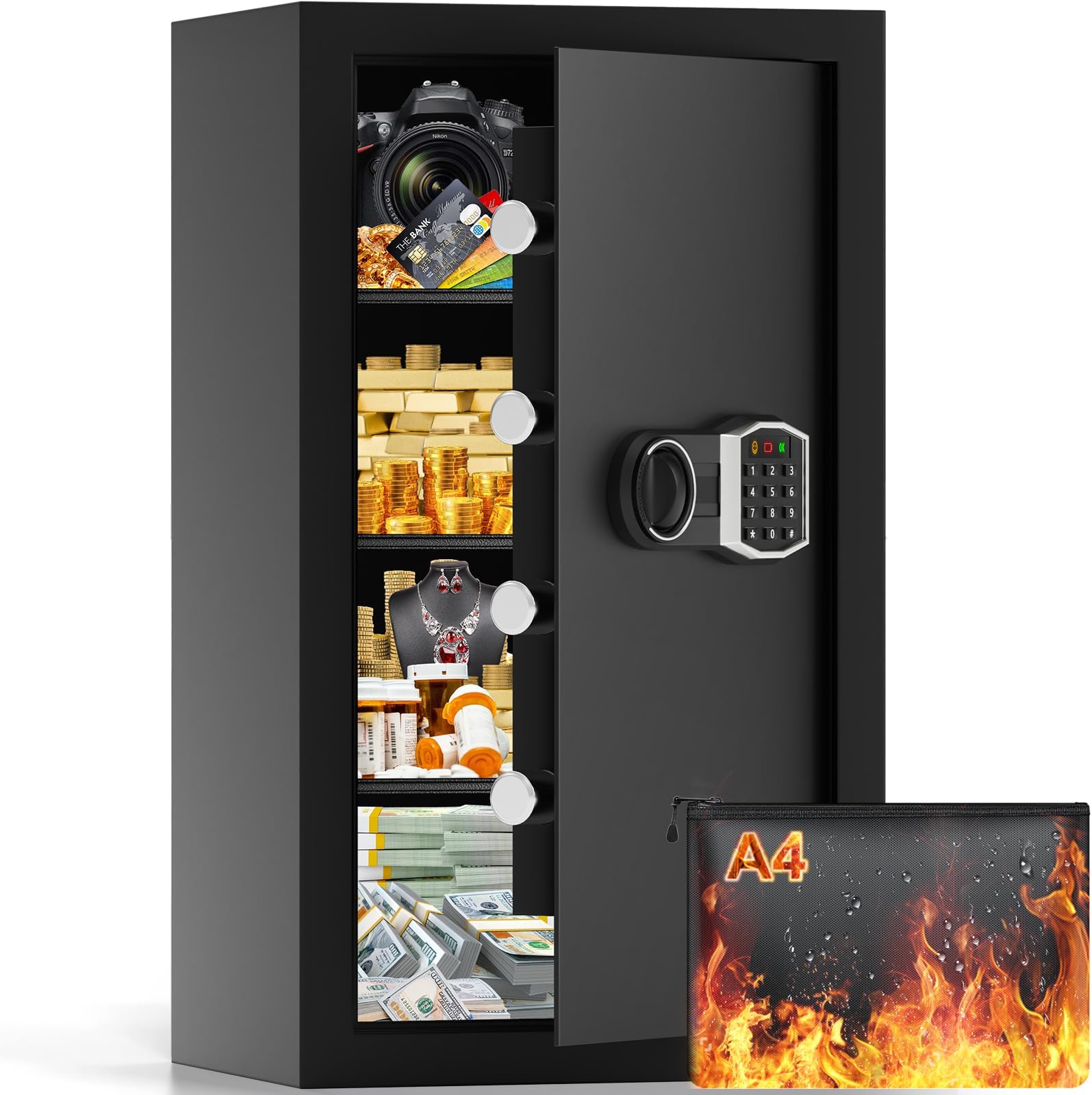 6.5 Cu ft Large Safe Box Fireproof Waterproof, Money Safe With Mute ...